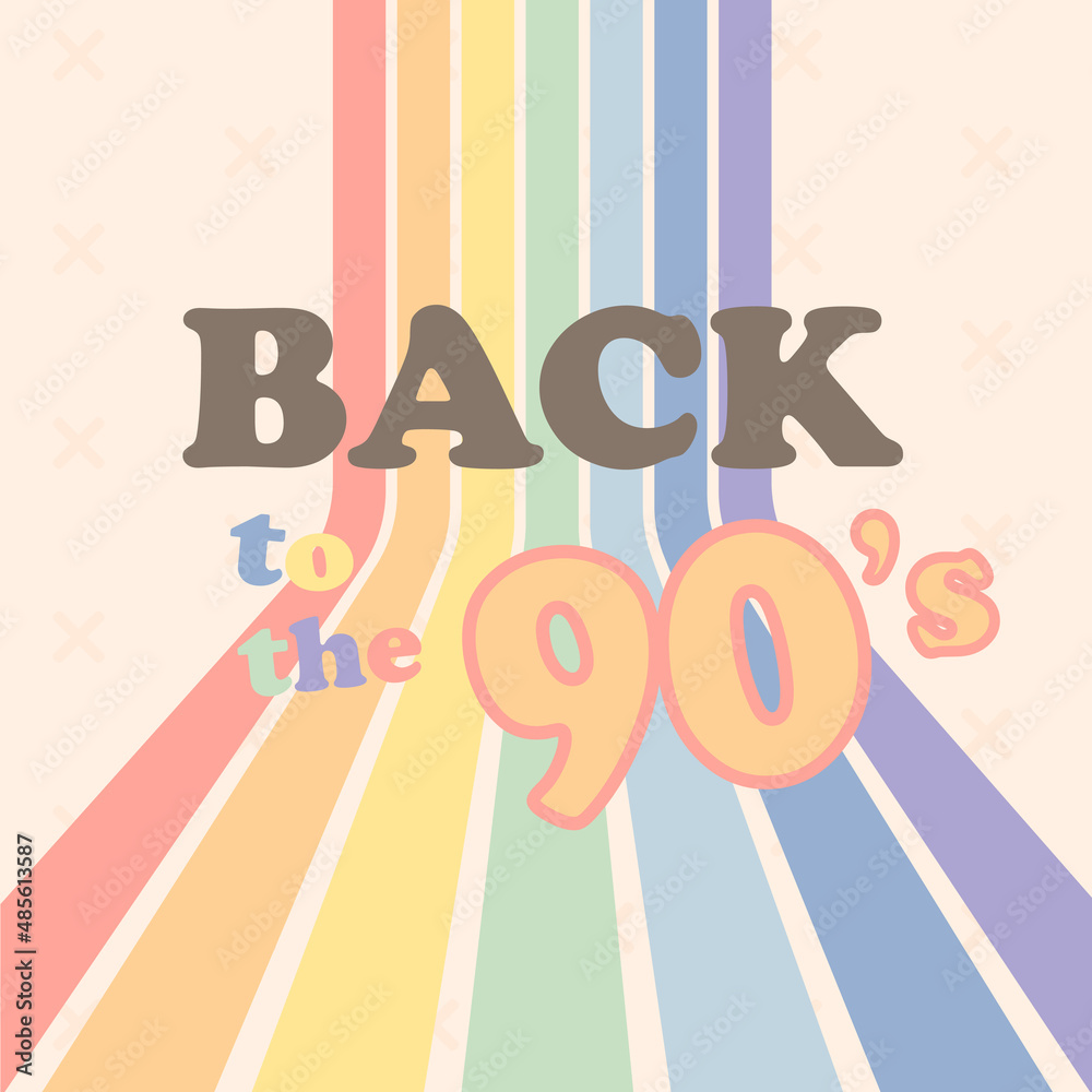 Vector Illustration with cassette rainbow. Colourful back to the 90s ...