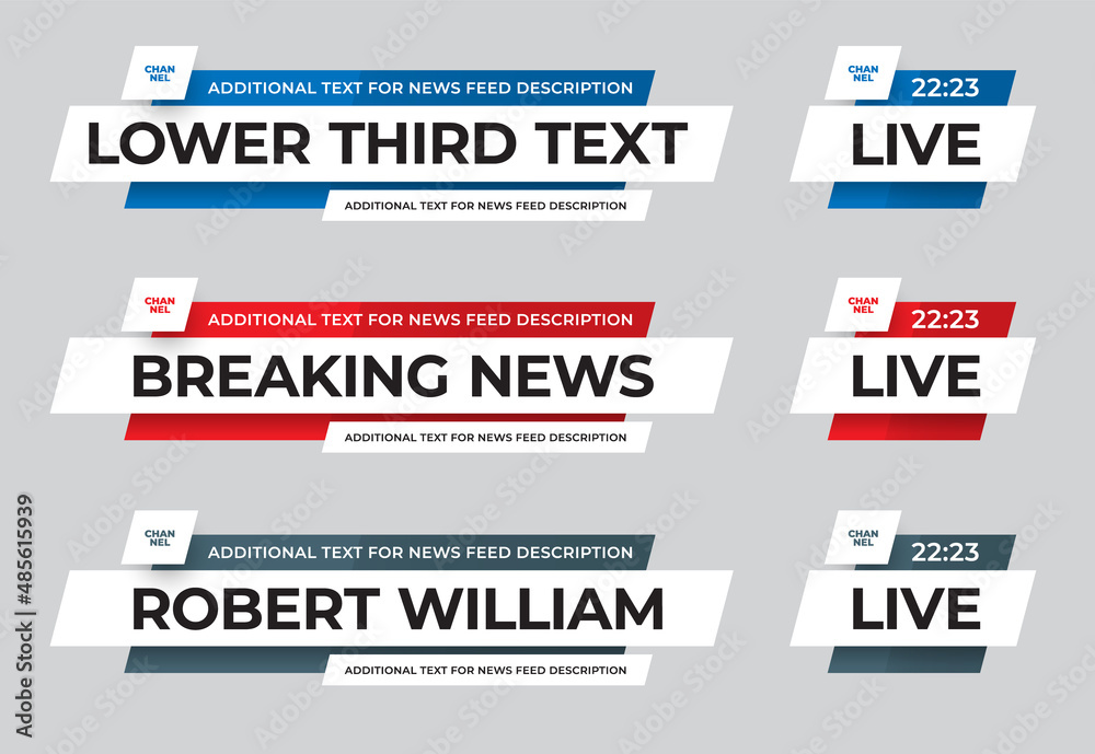 Vector news line, lower third with color inserts for channel names ...