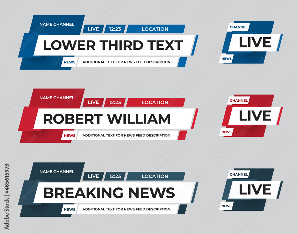 Vector news line with square title plates, lower third for video, media ...