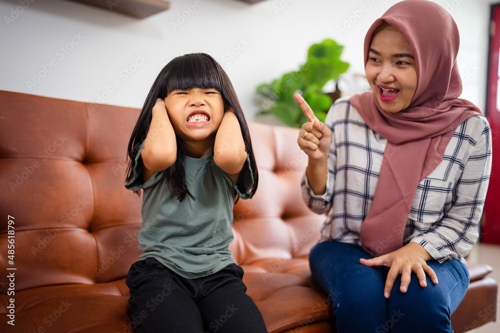 muslim mom scolds for discipline bad behaviour kid Stock Photo | Adobe ...