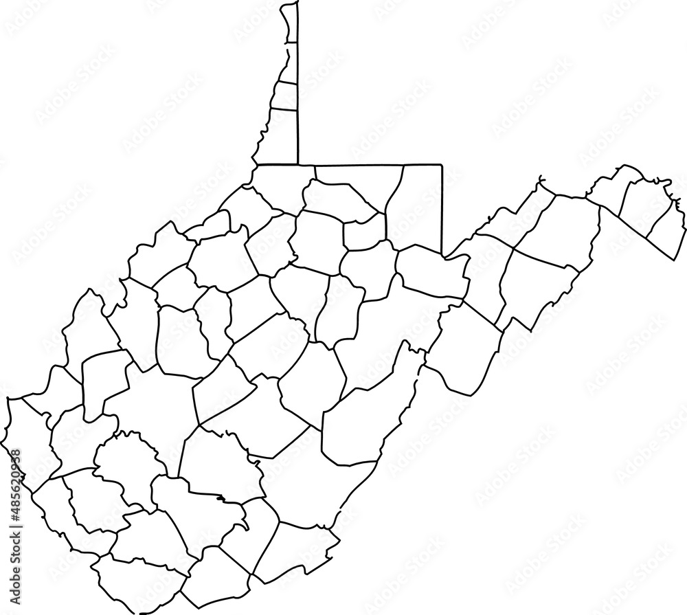 West Virginia - outline map with counties Stock Vector | Adobe Stock