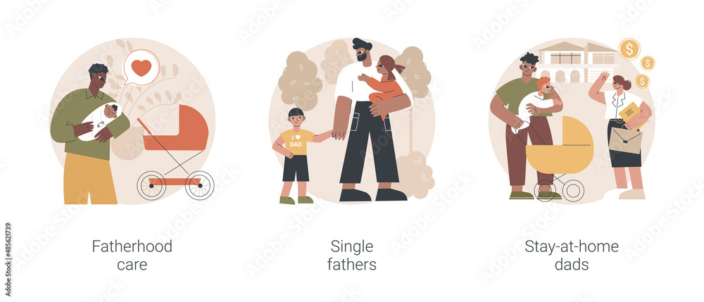 Fathers role abstract concept vector illustration set. Fatherhood care ...