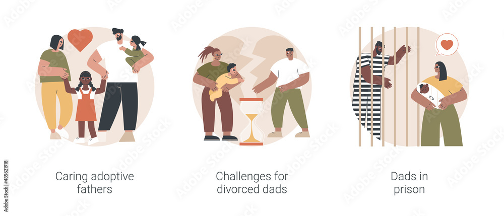 Father in kids life abstract concept vector illustration set. Caring ...