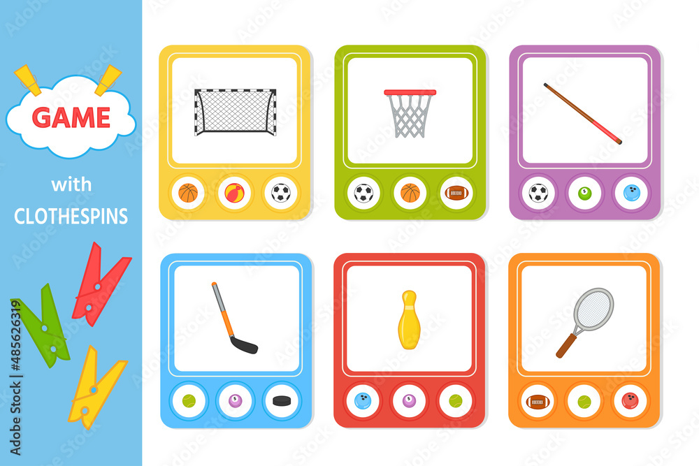 Educational Logic game for children with clothespins. Find matching of ...