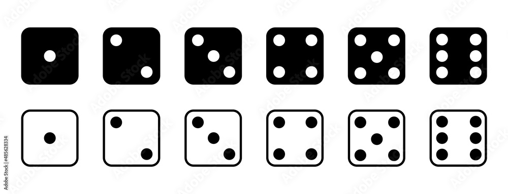 Bones. Game dice set isolated on white background. Bones in flat and linear design from one to ...