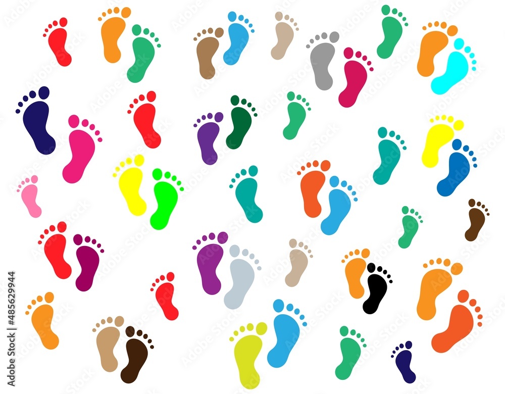 Footprint of a bare human foot. Color silhouette of human footprints ...