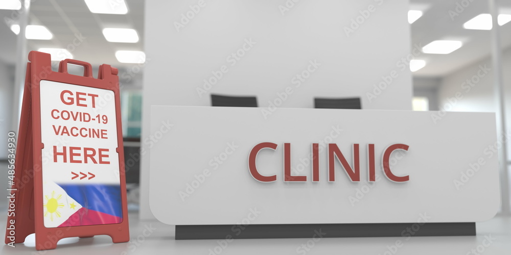 COVID-19 vaccination centre signboard with flag of the Philippines. 3D ...