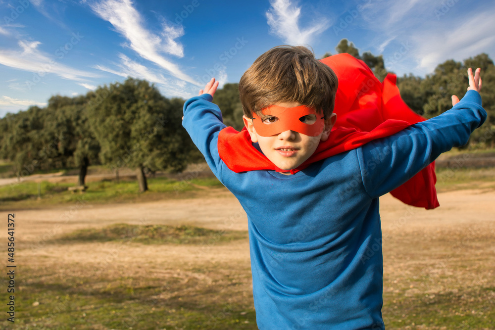 Child Superhero Portrait, Power Concept. Little Boy Who Pretends To Be ...