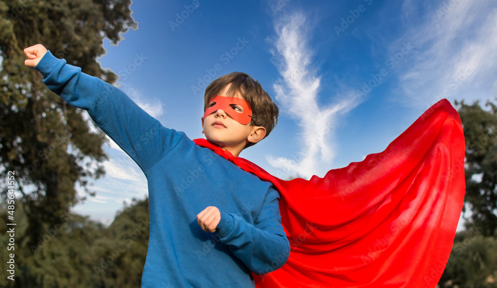 Child Superhero Portrait, Power Concept. Little Boy Who Pretends To Be ...