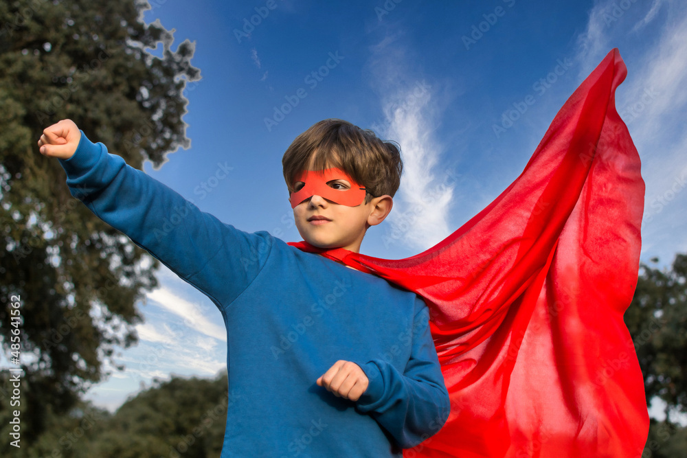 Child Superhero Portrait, Power Concept. Little Boy Who Pretends To Be ...