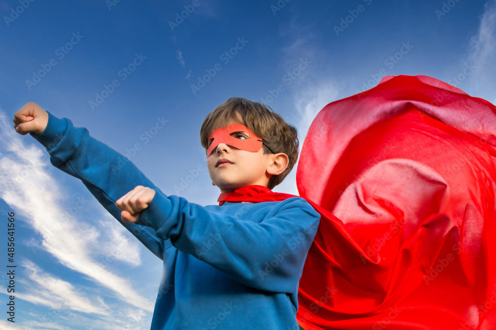Child Superhero Portrait, Power Concept. Little Boy Who Pretends To Be ...