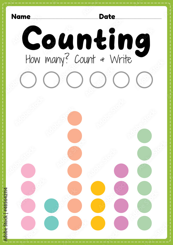 Counting worksheet, math printable sheet for preschool and kindergarten ...