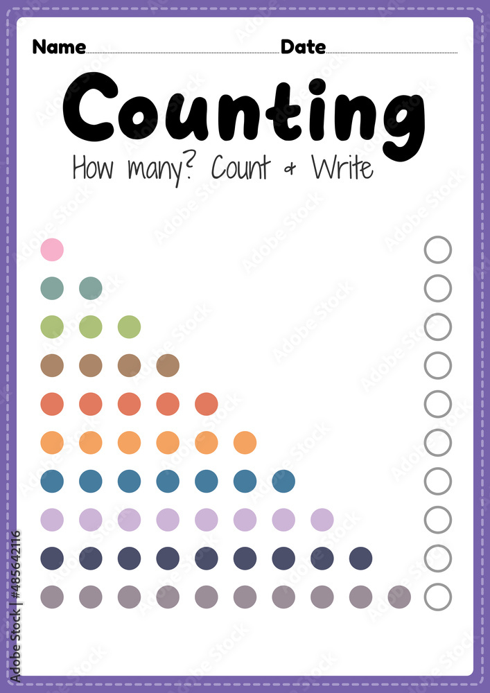 Counting worksheet, math printable sheet for preschool and kindergarten ...