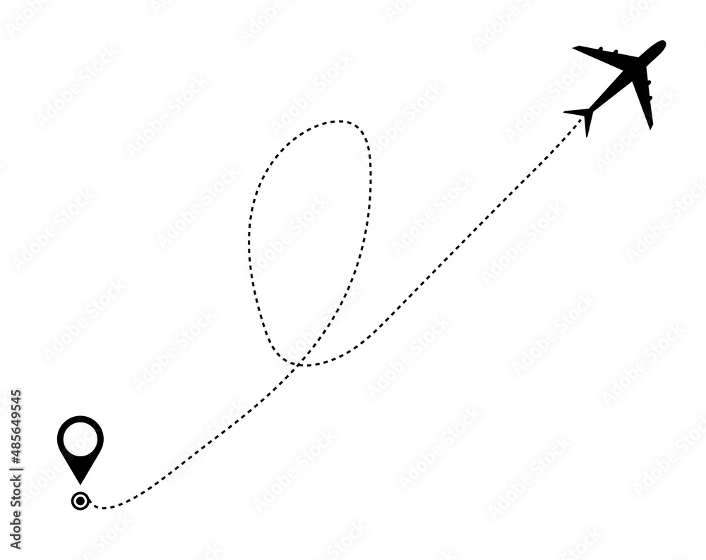 Aircraft route. Travel vector icon with start point and dotted line ...