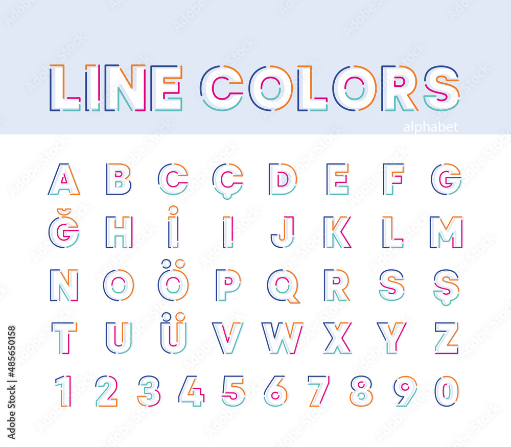 Abstract creative alphabet, colorful linear alphabet set. Modern ...