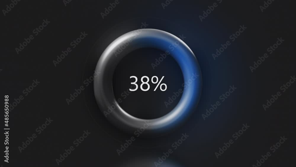 Blue circular radial percentage progress ring on a black backgrounds ...