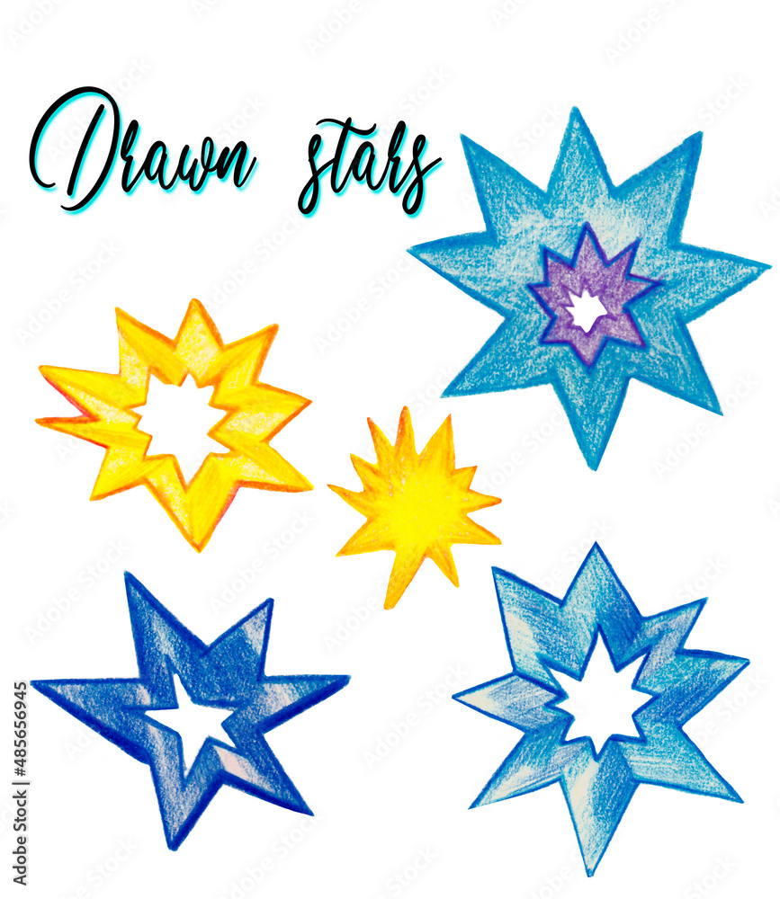 Pencil drawn blue stars clipart, yellow stars clipart, hand drawn blue ...