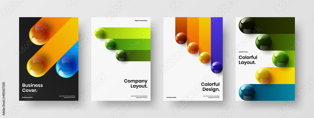 Isolated 3D spheres leaflet template bundle. Clean catalog cover A4 ...