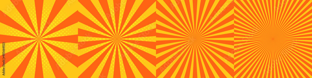 Vector set of comic retro backgrounds. Sunburst, sun rays, pop art ...