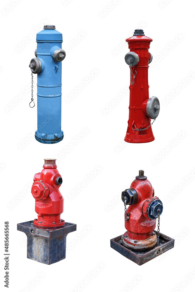 Foto de four old street firefighters hydrants for extinguishing fire ...