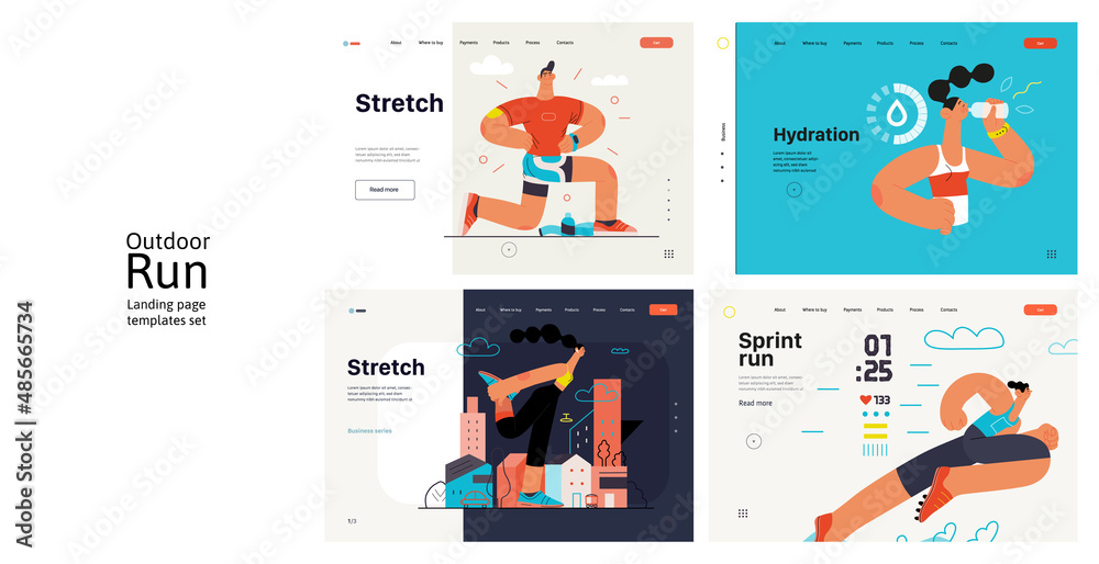 Runners website templates set. Flat vector concept illustrations of ...