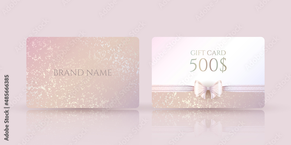 Vector shiny luxury gift card template in light soft pastel colors with ...
