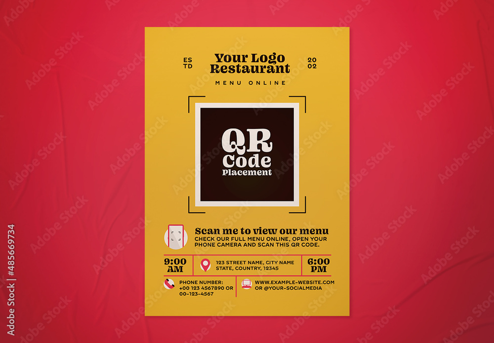 Qr Code Online Menu Flyer Stock Template | Adobe Stock