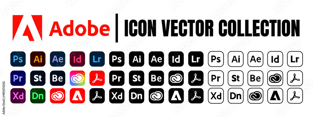 Adobe Products Icons Set: Illustrator, Photoshop, InDesign, Premiere ...