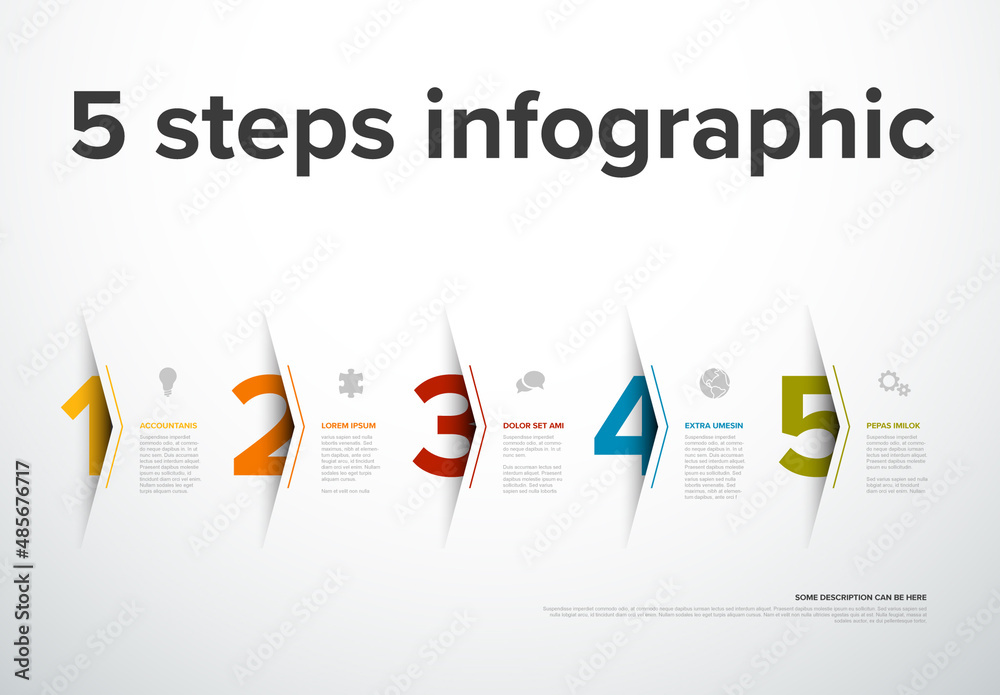Five Color Steps Progress Page Layout Stock Template | Adobe Stock