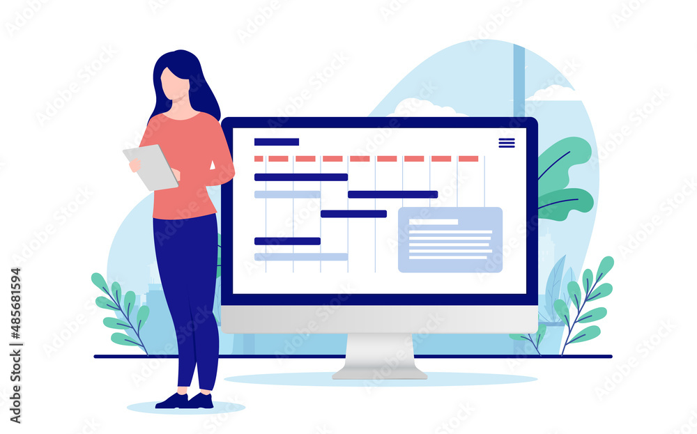 Project manager woman - Vector illustration of female person working ...