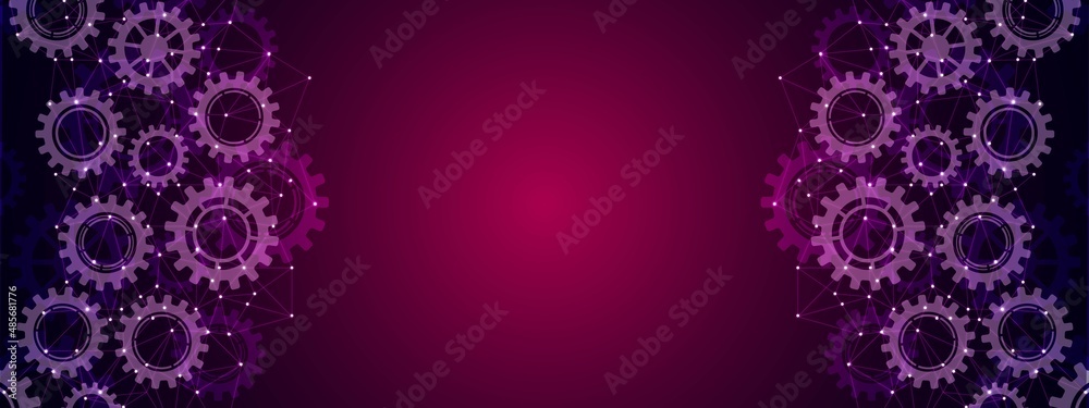 Neon background technology. Vector design of mechanisms, gears. Pattern ...