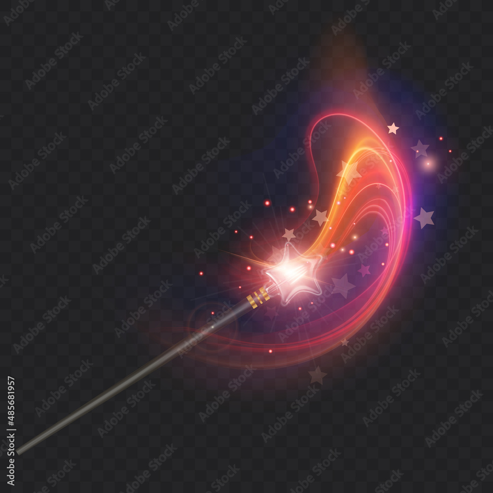 Magic wand with glowing swirl and sparkles isolated on transparent ...