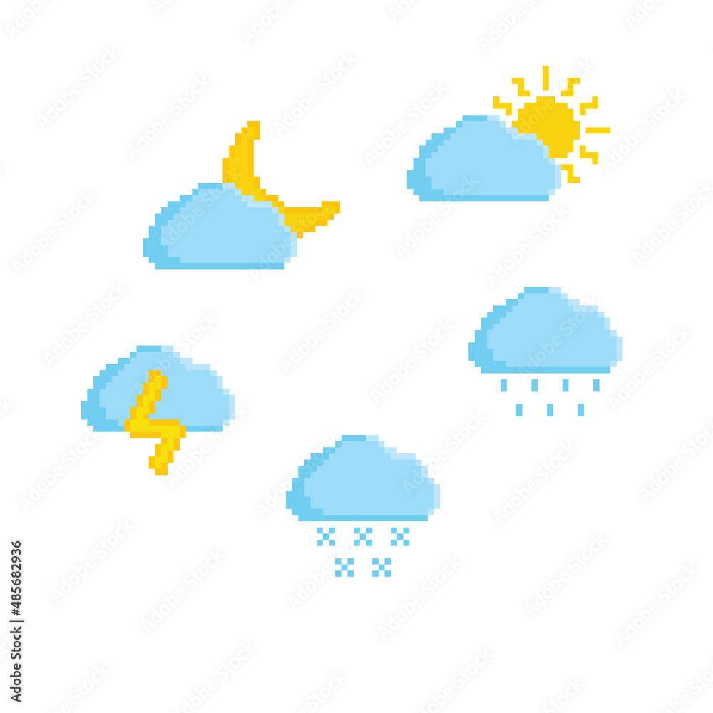 pixel cloud sun snow moon rain icon weather pixel art icon vector ...