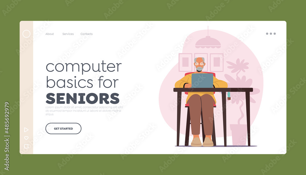 Computer Basics for Seniors Landing Page Template. Old Man Use Pc at ...