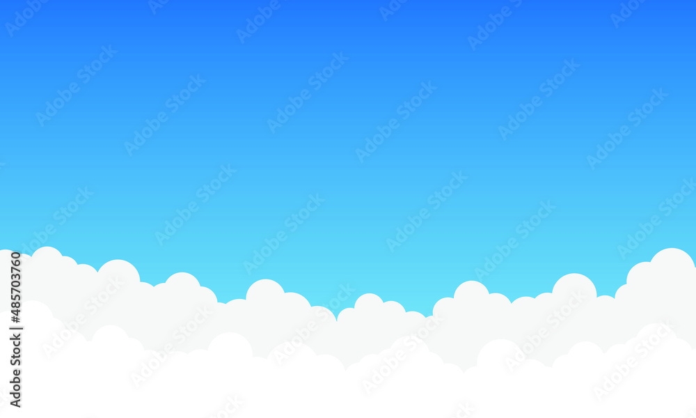 Blue sky with white clouds background. Border of clouds. Simple cartoon ...