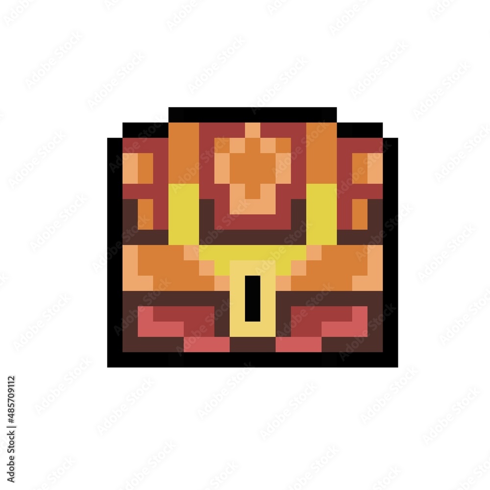 Pixel art of golden chest, treasure trove, game asset Stock ...