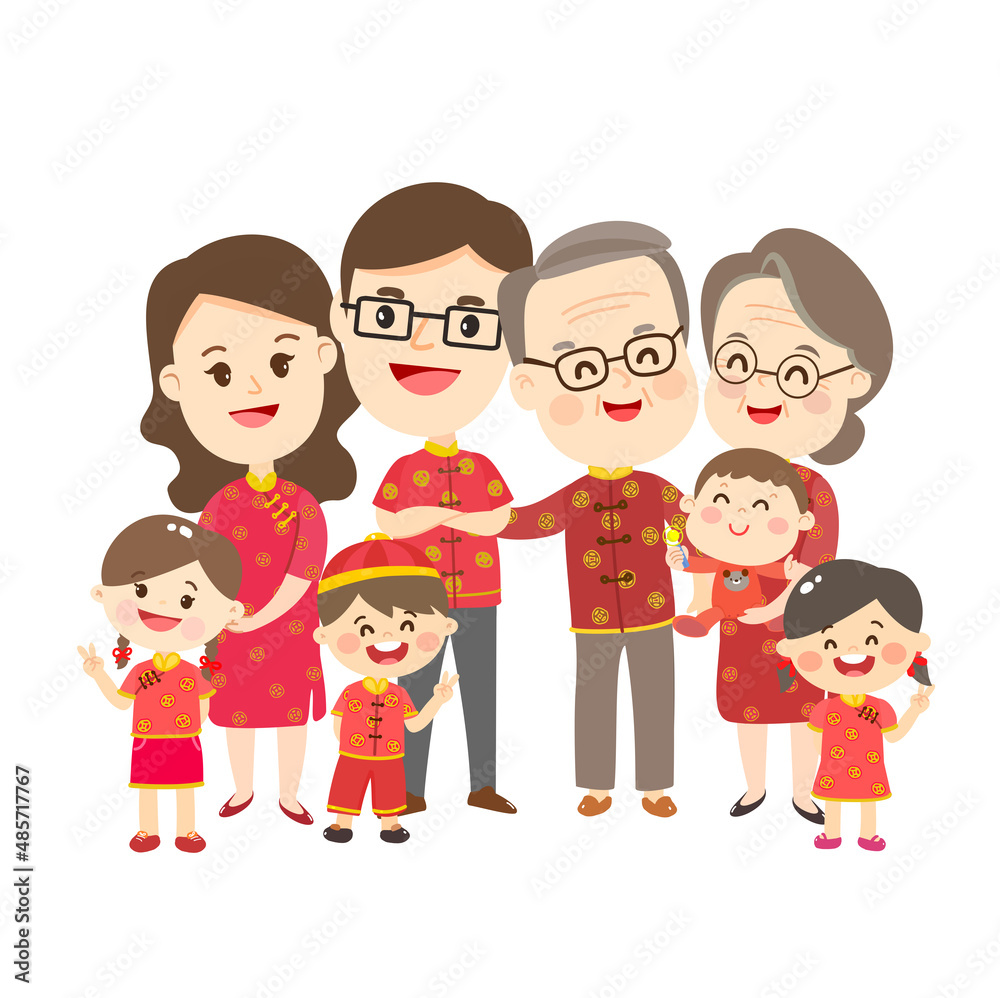 Cute Cartoon Chinese Family Vector. เวกเตอร์สต็อก | Adobe Stock