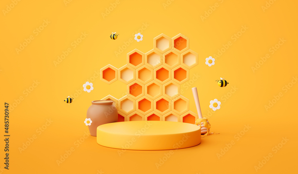 Honeycomb background product podium display 3d stand of natural honey ...