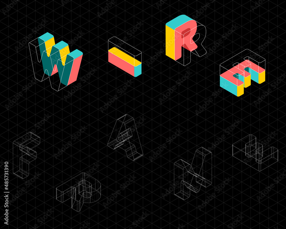 Editable 3D isometric text with wife frame effect and grid template ...