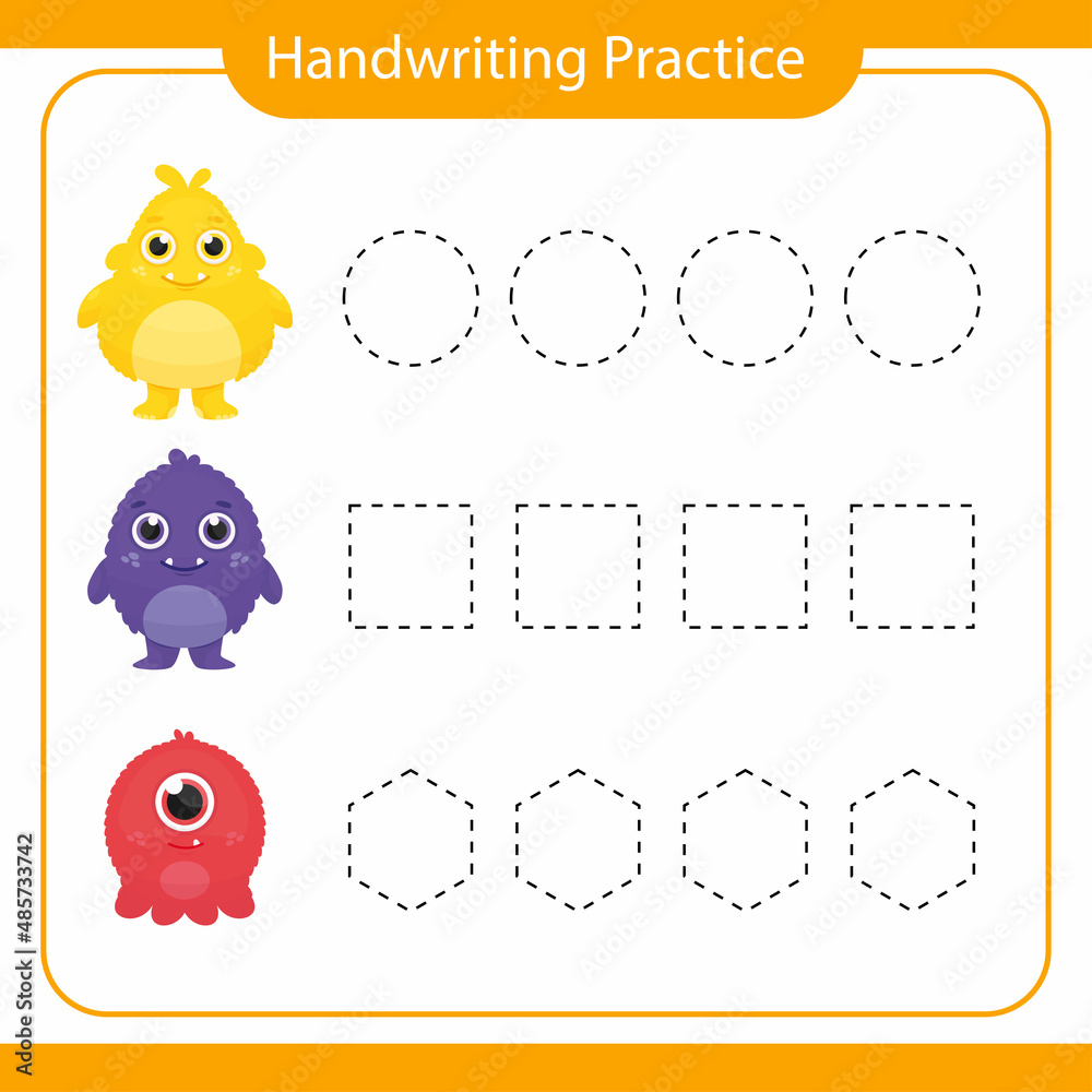 Handwriting practice sheet. Educational children game. Game template ...