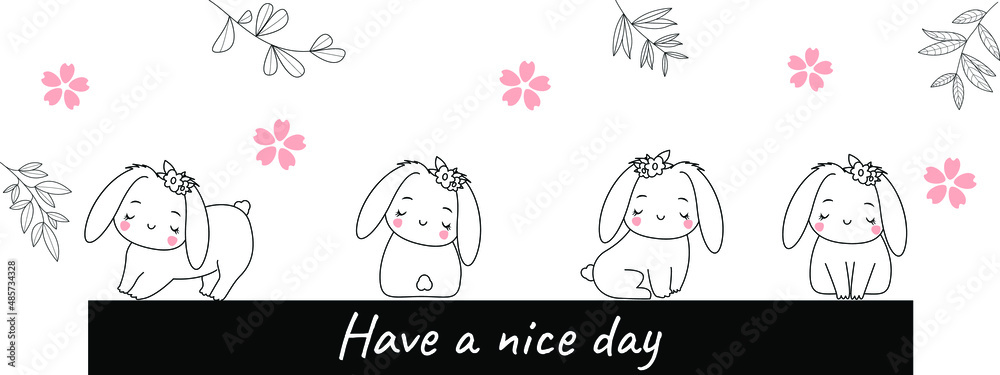 Vector image of linear set, black and white cute kids illustration ...
