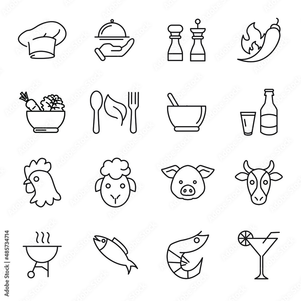 food and drink menu icons set . food and drink menu pack symbol vector ...