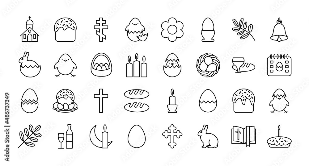 Easter icons. The set is isolated on white background. Vector ...