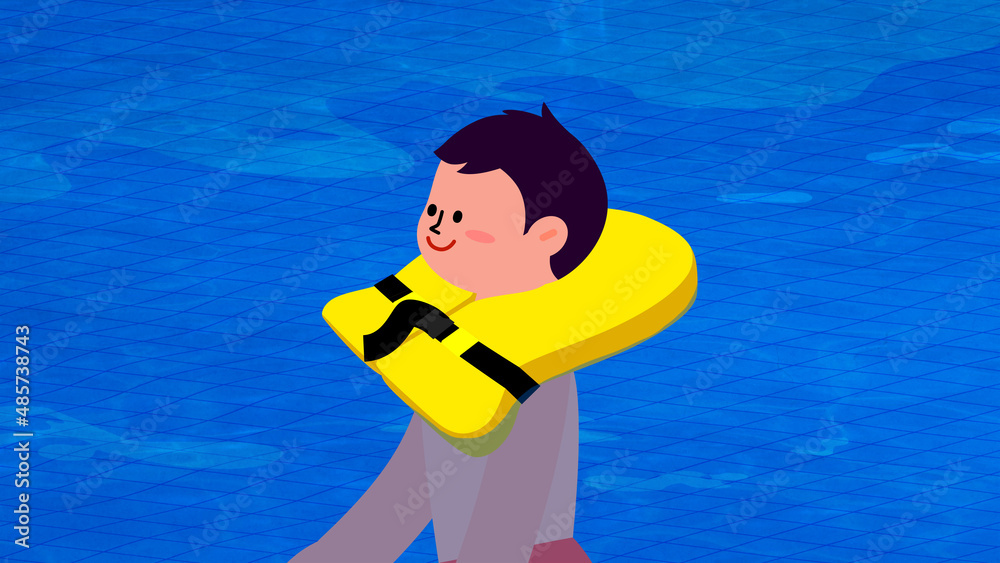 Child wearing head life jacket Stock Illustration | Adobe Stock
