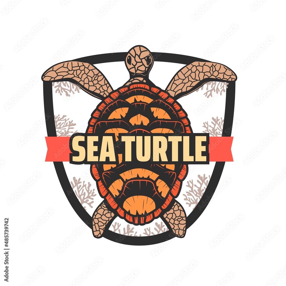 Save sea turtles icon, underwater world and marine fauna protection ...