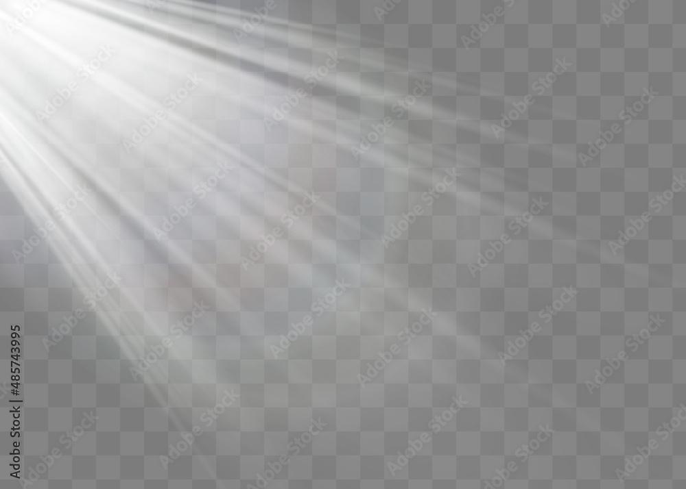 White glowing light explodes on a transparent background. Sparkling ...