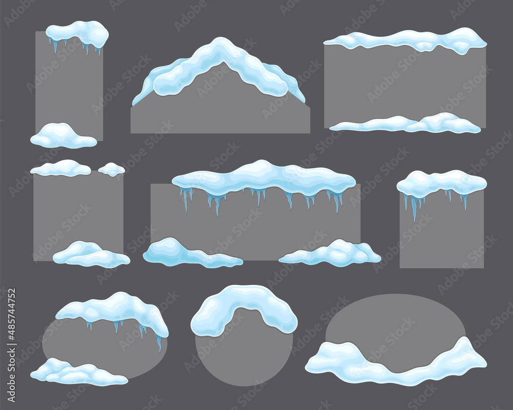 Blank frozen banner with snow and icicles of various shapes set, cold ...