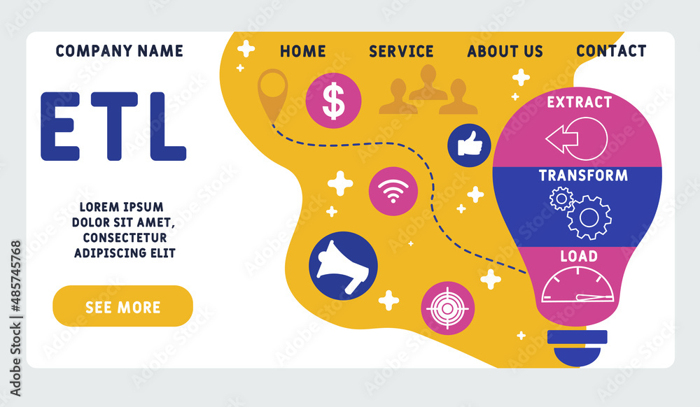 ETL - Extract Transform Load acronym. business concept background. vector illustration concept ...