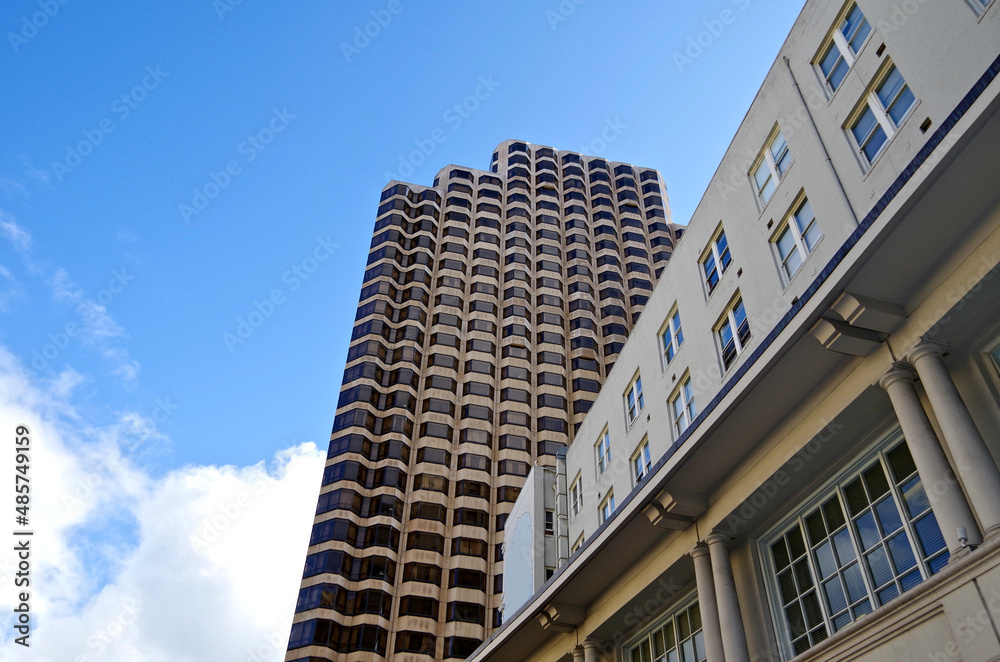 San Francisco SFO Downtown with busy streets, highrises skyscrapers ...