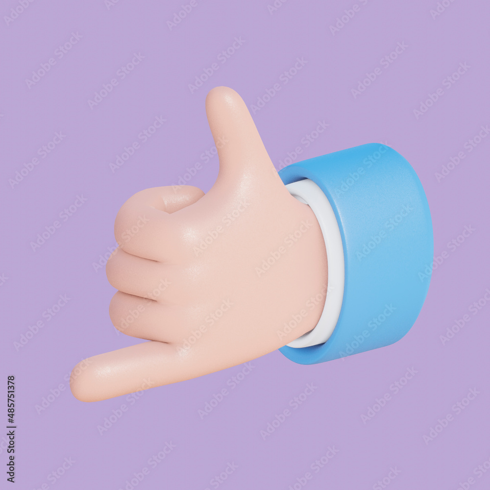 3D hand gesture of Shaka. Call me hand sign. Call hand icon, front view ...